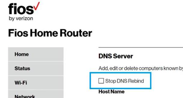 Verizon Fios G3100 and other routers with DNS rebinding feature